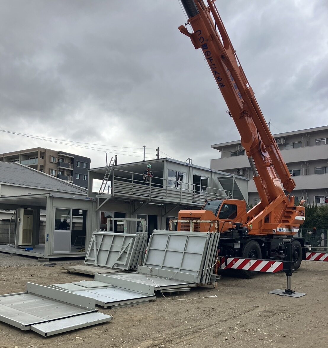 ユニットハウスCT-72J（三協フロンテア㈱）納入・施工／M建設様 研修施設の現場事務所 – 大竹建機産業株式会社｜名古屋の建機・資材・非常用電源・発電機販売